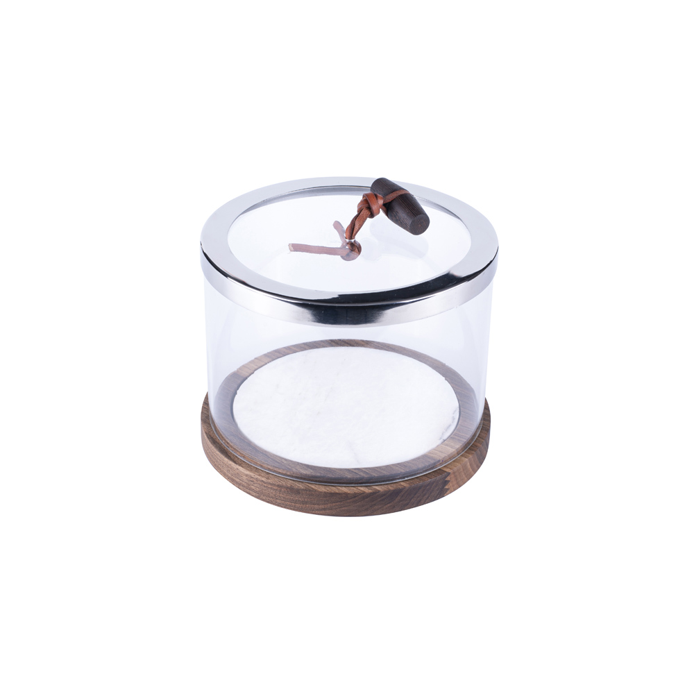 Round Amenity Box Stainless Detail Walnut With Marble - Woodpeckers